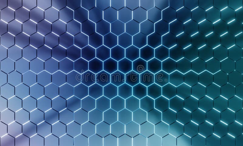 Glowing Black and Blue Hexagons Background Pattern on Silver Metal ...