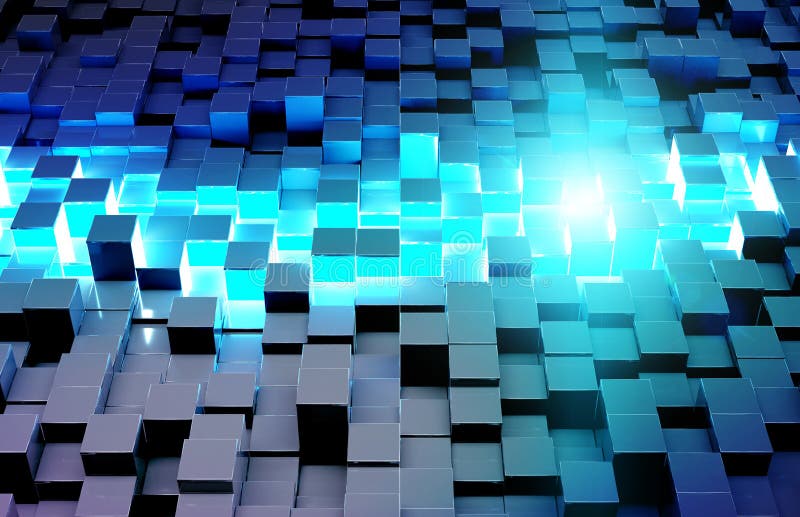 Glowing Black and Blue Squares Background Pattern 3D Rendering Stock ...