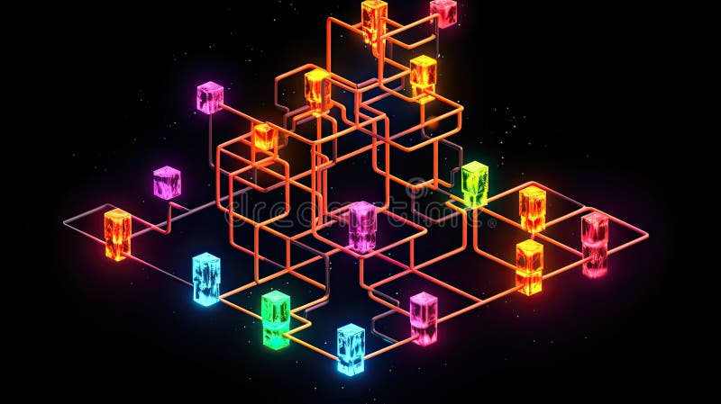 Colorful Neon Cube Game on Black Background Perfect for Game Developers ...