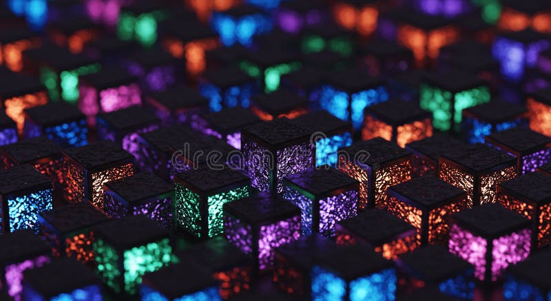 Glowing Blocks in a Grid Pattern Create a Mesmerizing Visual Effect ...
