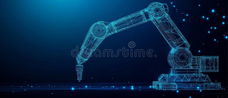 A Glowing Blue Abstract Robotic Arm, Formed by Lines and Dots, Against ...