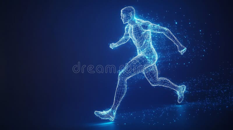 Glowing Blue Abstract Runner in Motion Stock Illustration ...