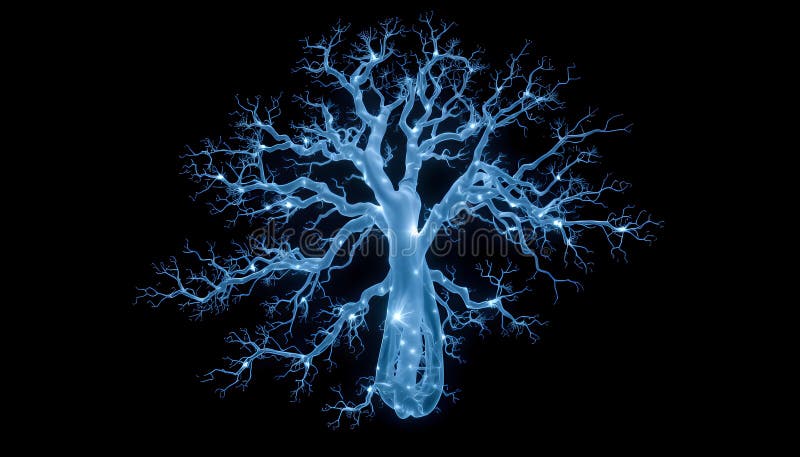 Glowing Blue Abstract Tree 3D Render Digital Art Illustration Stock ...