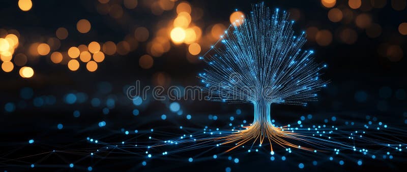Glowing Blue Abstract Tree with Luminous Branches and Roots Set Against ...