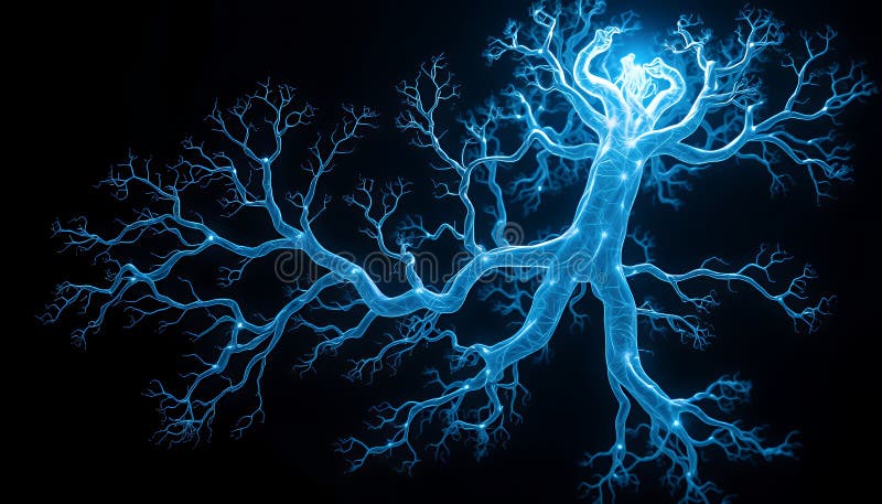 Glowing Blue Abstract Tree Network Digital Art Energy Illustration ...