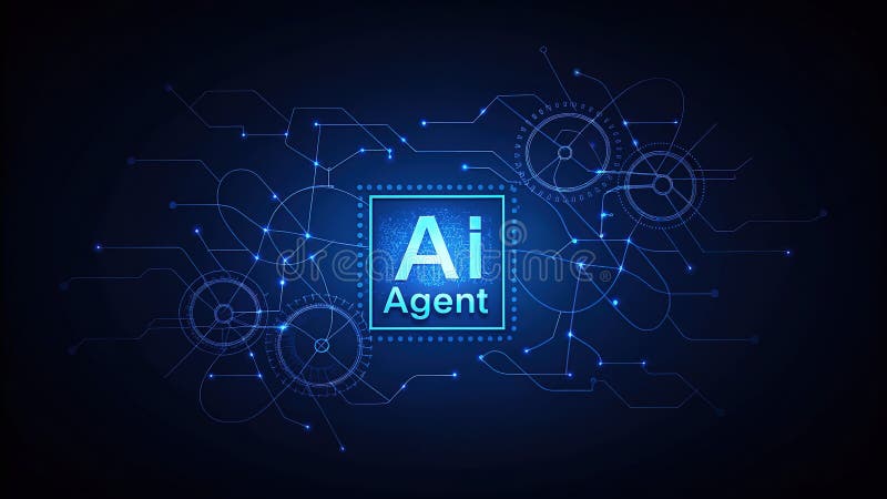 Glowing Blue AI Agent Text with Circuits and Connected Nodes Shines ...