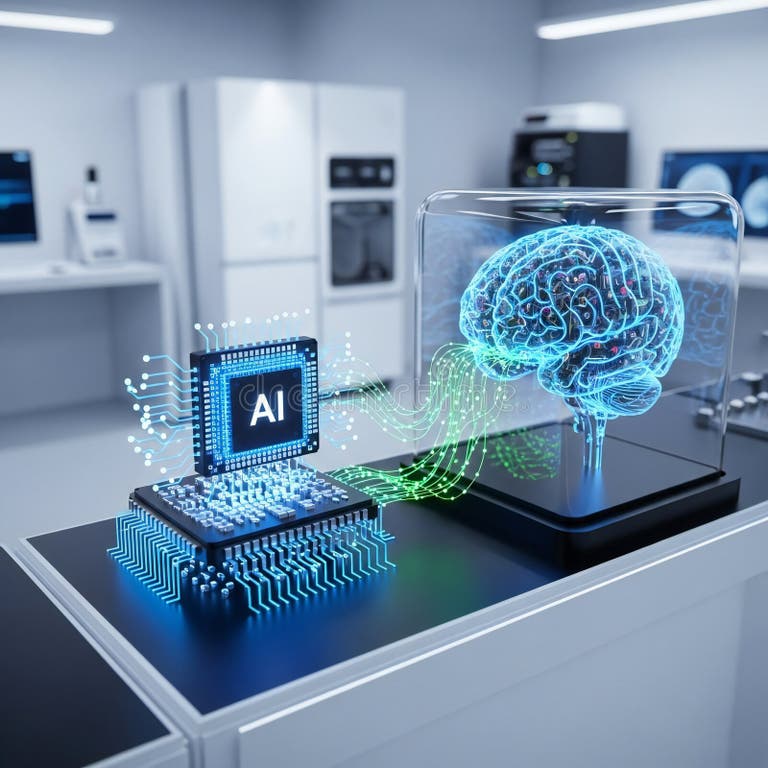 AI brain chip connection. stock illustration. Illustration of ...