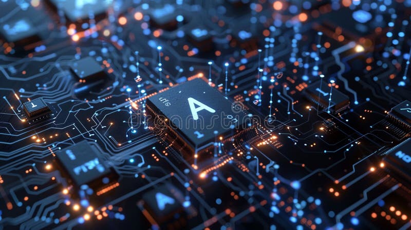 Glowing Blue AI Letters on a Circuit Board, with a Dark Backdrop and ...