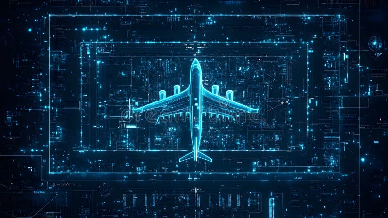 Glowing Blue Airplane in Digital Frame Abstract Art Stock Illustration ...