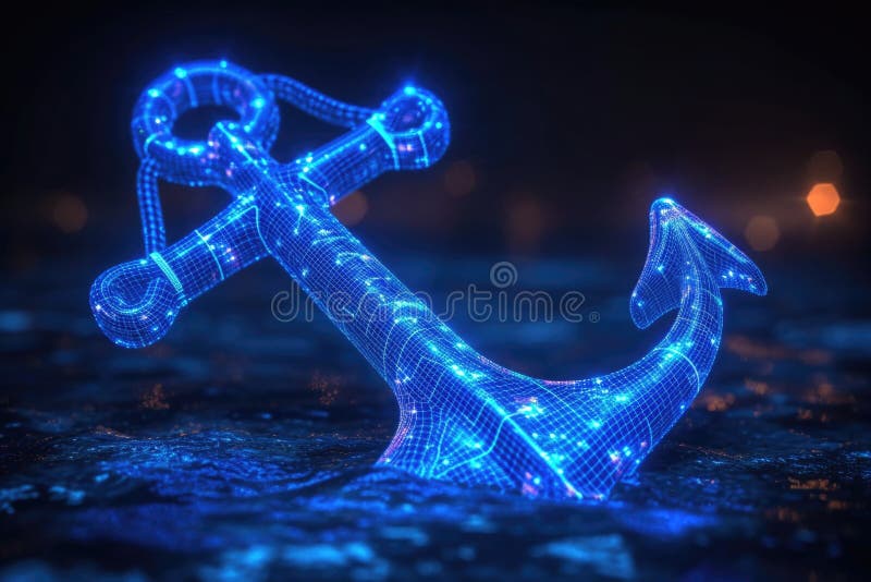 A Glowing Blue Anchor on a Dark Surface Stock Illustration ...