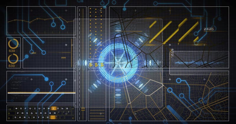 Glowing Blue Animation with Futuristic Digital Interface and Data Grids ...