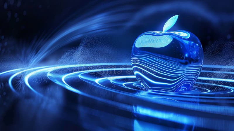 Glowing Blue Apple with Light Waves Stock Photo - Image of glowing ...