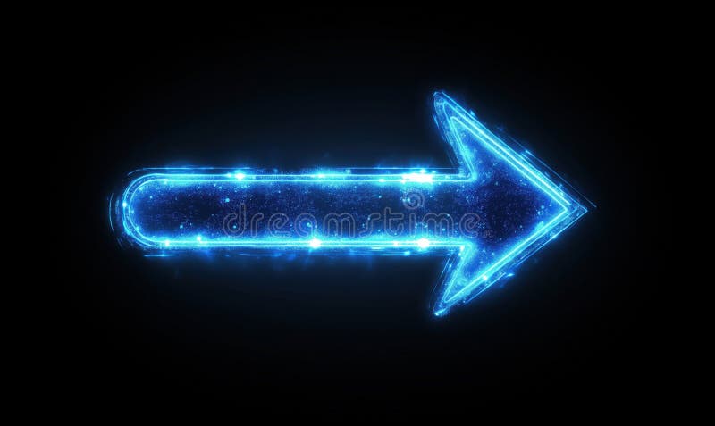 Glowing Blue Arrow Symbol with Sparkling Effects on Black Background ...