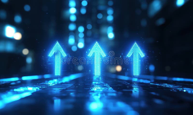 Glowing Blue Arrows Indicating Growth and Progress in a Digital ...