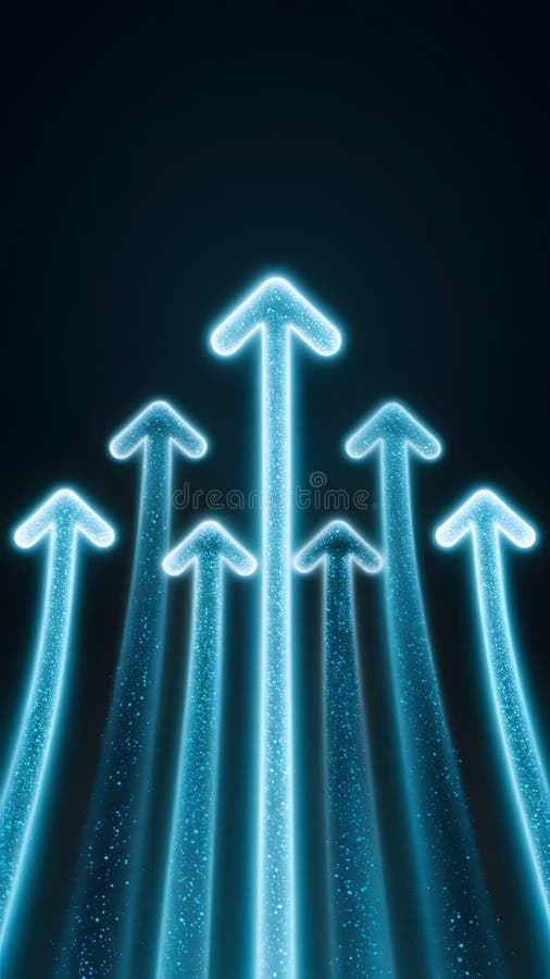 Glowing Blue Arrows Show Progress and Direction, Pointing Upwards on ...