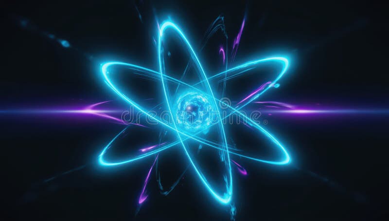 A Glowing Blue Atomic Structure Illustration Features Neon-like Light ...