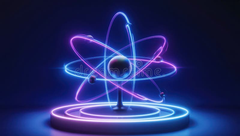 A Glowing Blue Atomic Structure Illustration Features Neon-like Light ...
