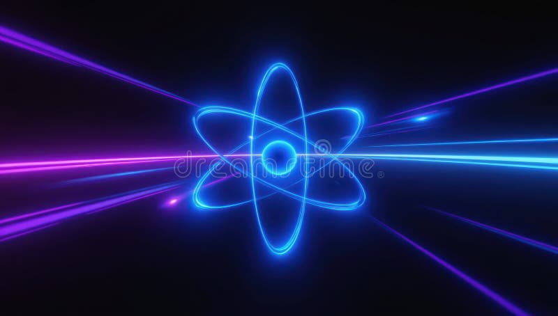 A Glowing Blue Atomic Structure Illustration Features Neon-like Light ...