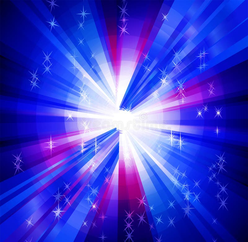 Glowing Blue Background with Rays and Stars Stock Illustration ...