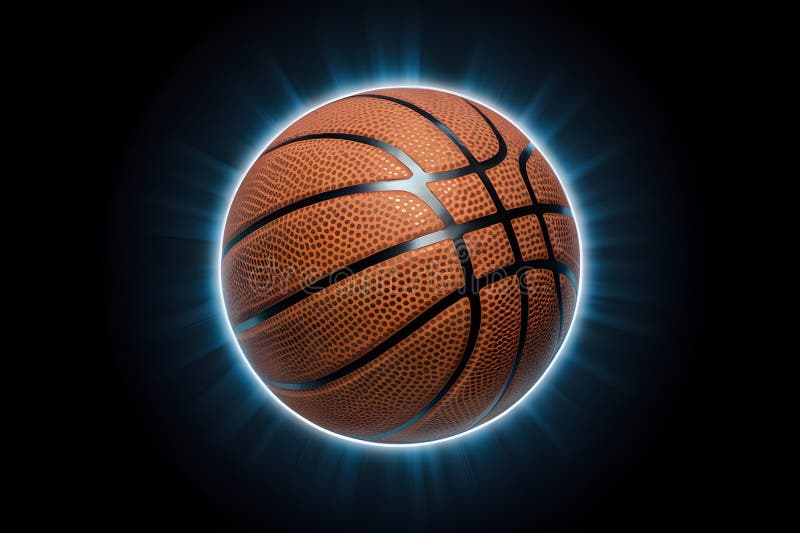A Glowing Blue Basketball Against Dark Background, Emitting Light and ...