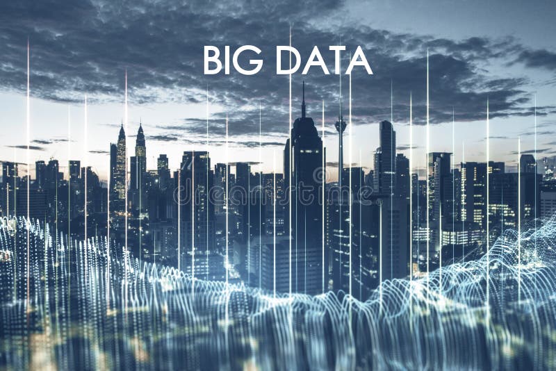 Glowing Blue Big Data Hologram on City Texture. Technology, Metaverse ...