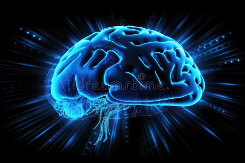 Glowing Blue Brain on a Background. Generative AI Stock Photo - Image ...