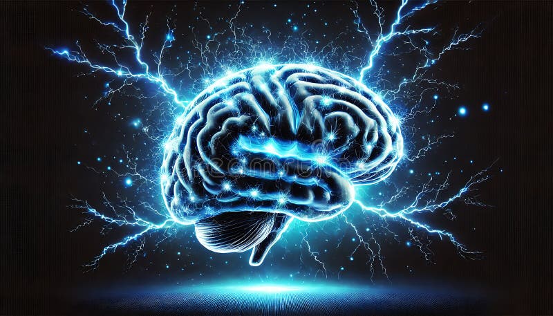 Glowing Blue Brain with Electric Energy Stock Illustration ...