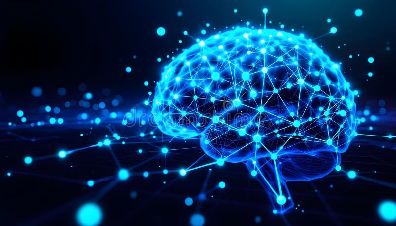 A Glowing Blue Brain with a Neural Network of Bright Lines and Dots ...