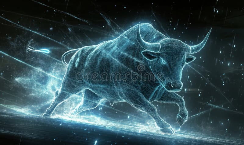 Glowing Blue Bull Motion Digital Art Abstract Representation Strength ...