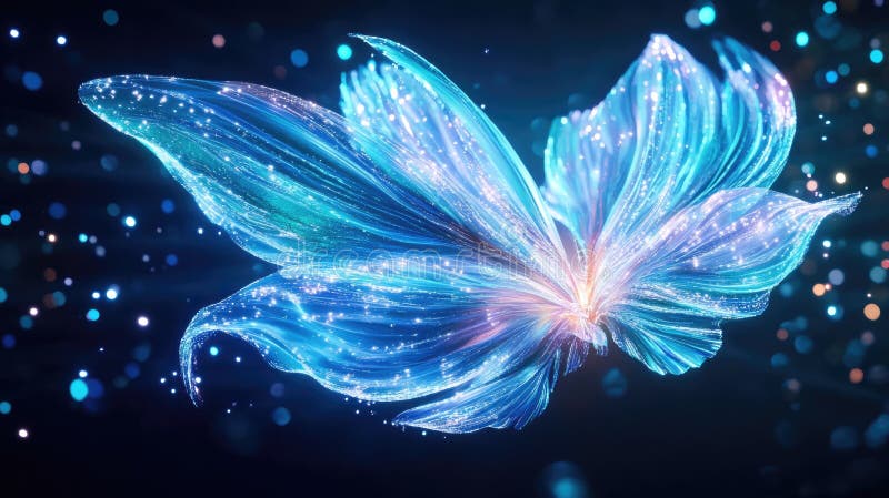 Glowing Blue Butterfly with Sparkling Wings in a Magical Night Sky ...