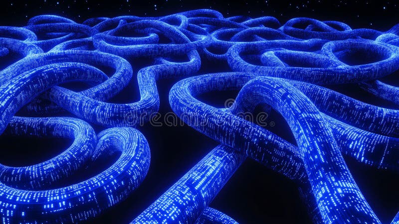 Glowing Blue Cables Intertwining and Transmitting Data, Creating a ...