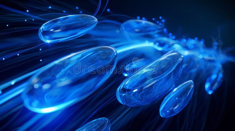 Glowing Blue Capsules in a Futuristic Digital Stream Stock Image ...