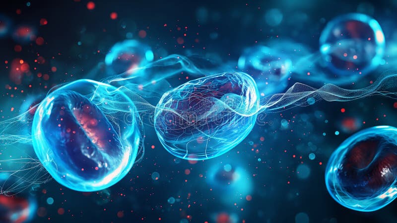 Glowing Blue Cells in a Digital Space Stock Image - Image of concept ...