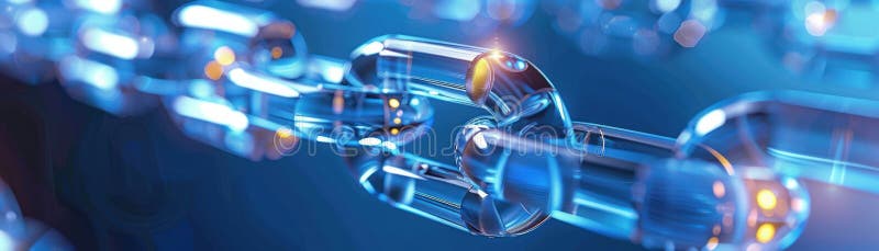 A Glowing Blue Chain Link on a Dark Blue Background Stock Photo - Image ...