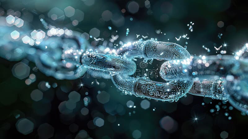 A Glowing Blue Chain Link on a Dark Blue Background Stock Illustration ...