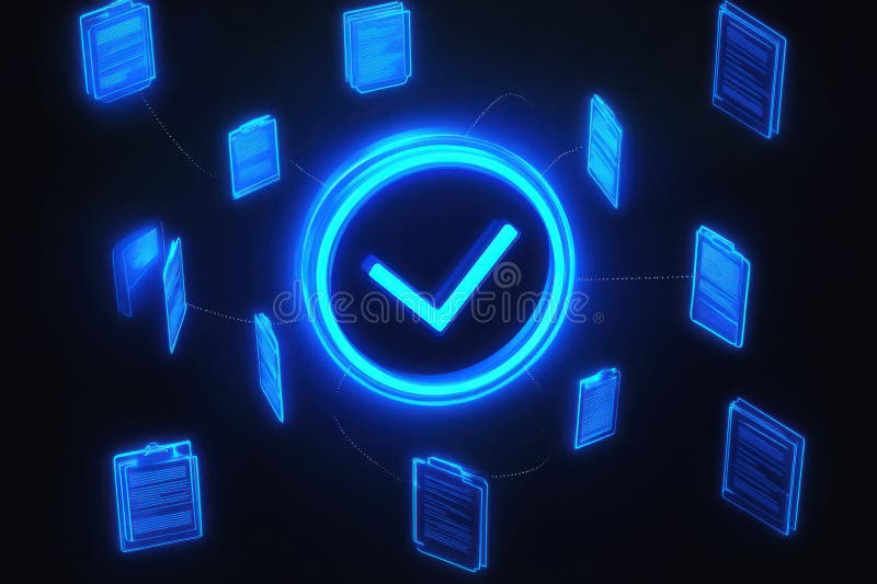 A Glowing Blue Checklist Icon Surrounded by Document and File Icons ...