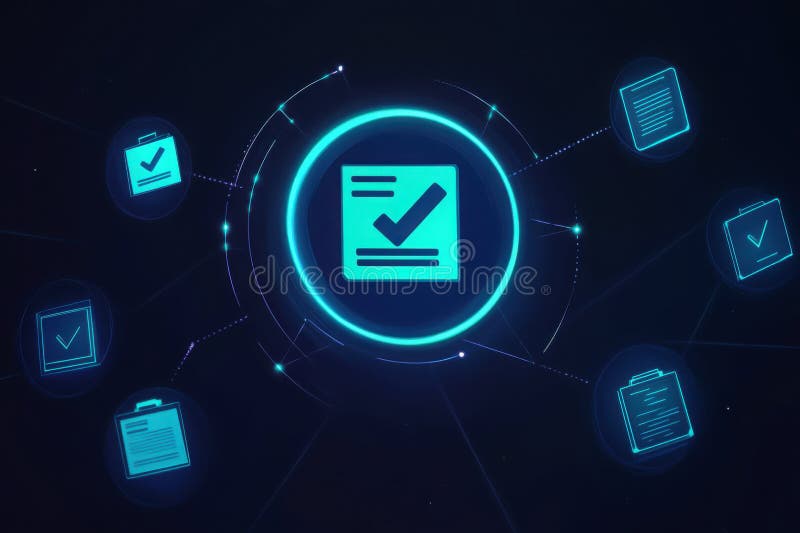 A Glowing Blue Checklist Icon Surrounded by Document and File Icons ...