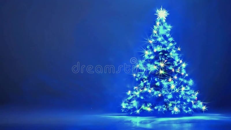 Glowing Blue Christmas Tree on Blue Background Stock Video - Video of ...