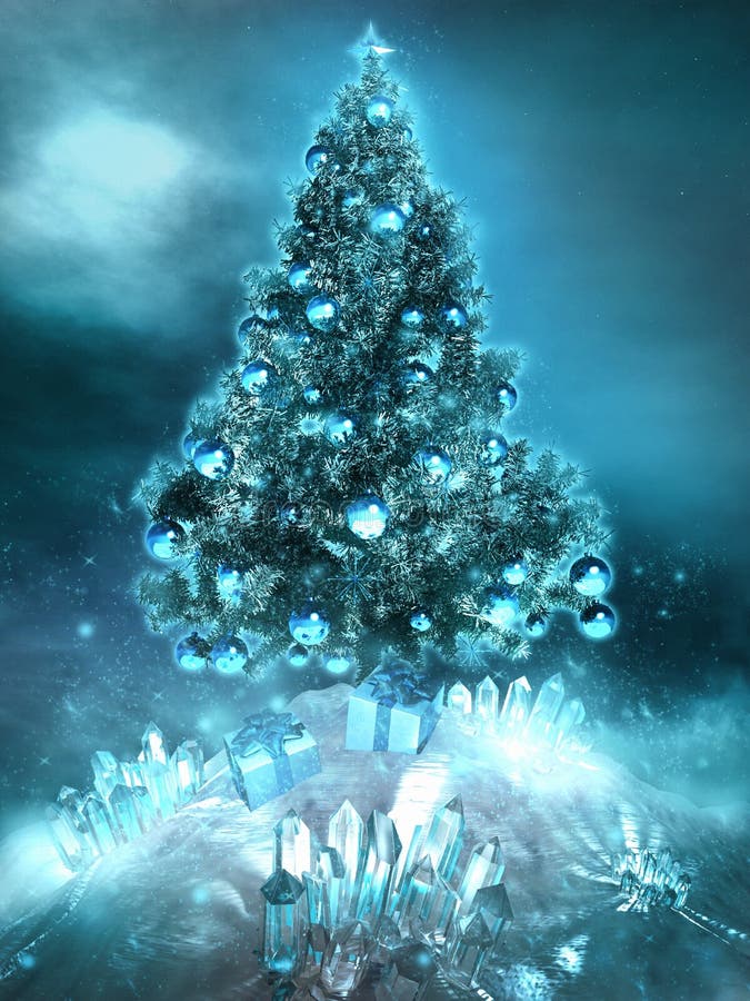 Glowing Blue Christmas Tree Stock Illustration - Illustration of ...