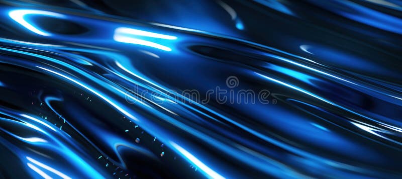 Glowing Blue Chrome Wave Background, Liquid Stock Illustration ...