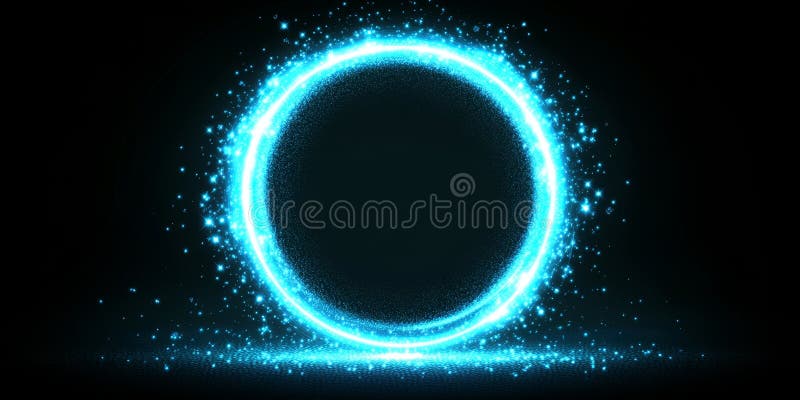Glowing Blue Circle Border with Sparkles on Black Background, Abstract ...