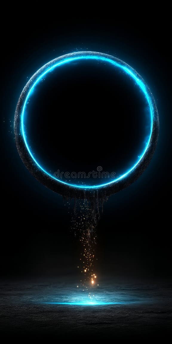 Glowing, Blue Circle of Light with Sparkles and Grey Spark Particles ...