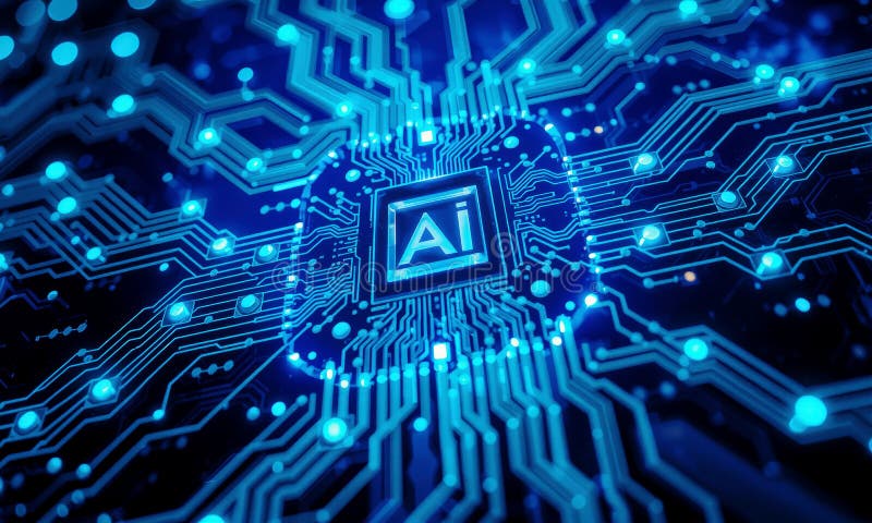 Glowing Blue Microchip Design Ai Center Symbolizing Artificial Intelligence Stock Photos - Free ...