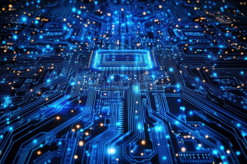 Glowing Blue Circuit Board Central Processing Unit Technology Digital ...