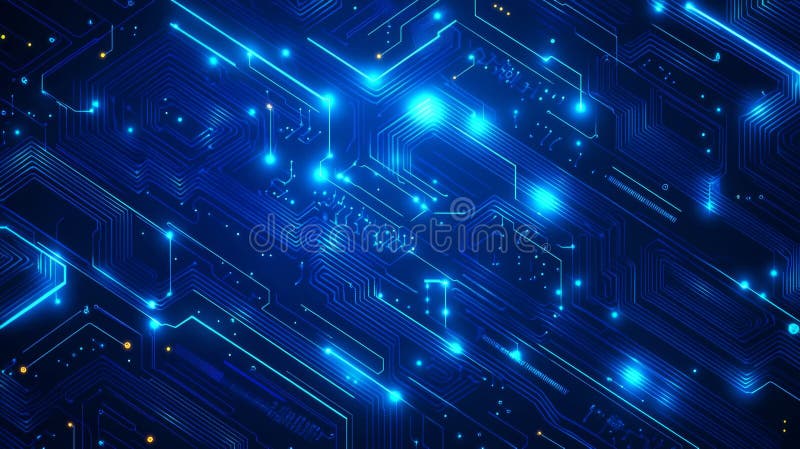 Glowing Blue Circuit Board Pattern with Digital Connections and Lights ...