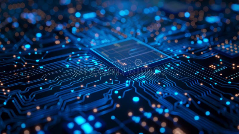 Illustration of a Futuristic Cyber Network with Blue Neon Circuit Board ...