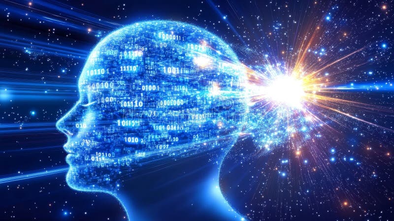 Glowing Blue Circuit Head Representing AI, Technology, and the ...