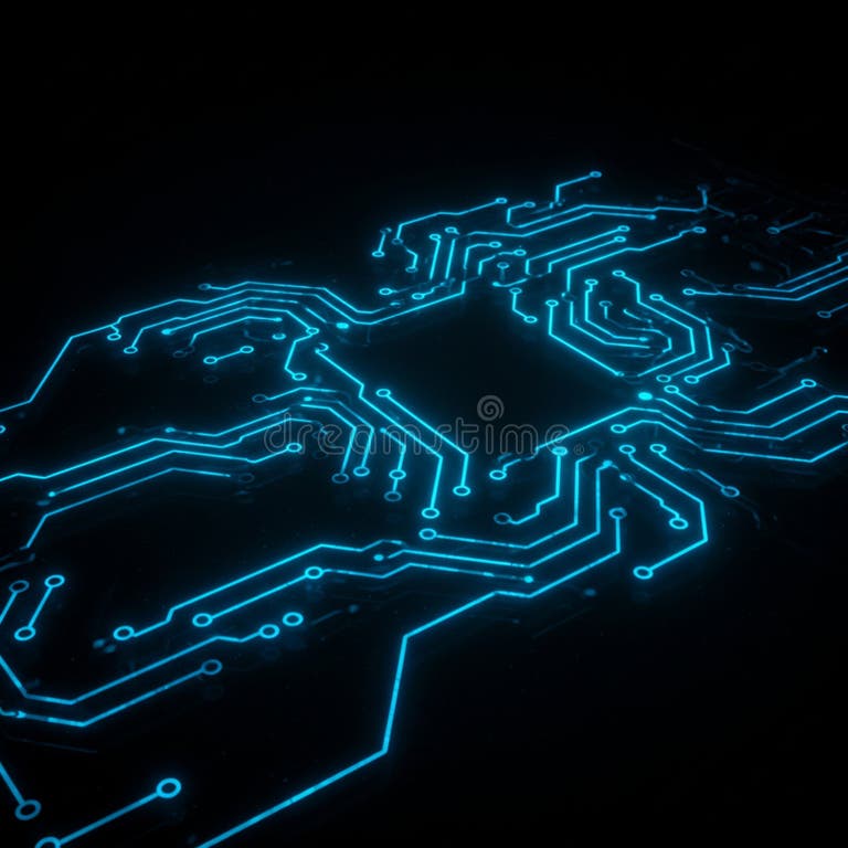 Glowing Blue Circuit Lines Form Interconnected Pathways, Resembling a ...