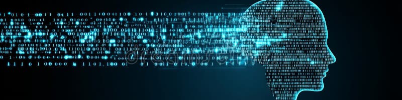 Glowing Blue Circuit Paths and Binary Numbers Form a Head in Profile on a Sapphire Background ...