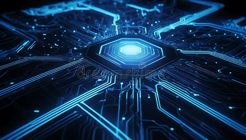 Glowing Blue Circuitry: Abstract Technological Artwork Stock ...